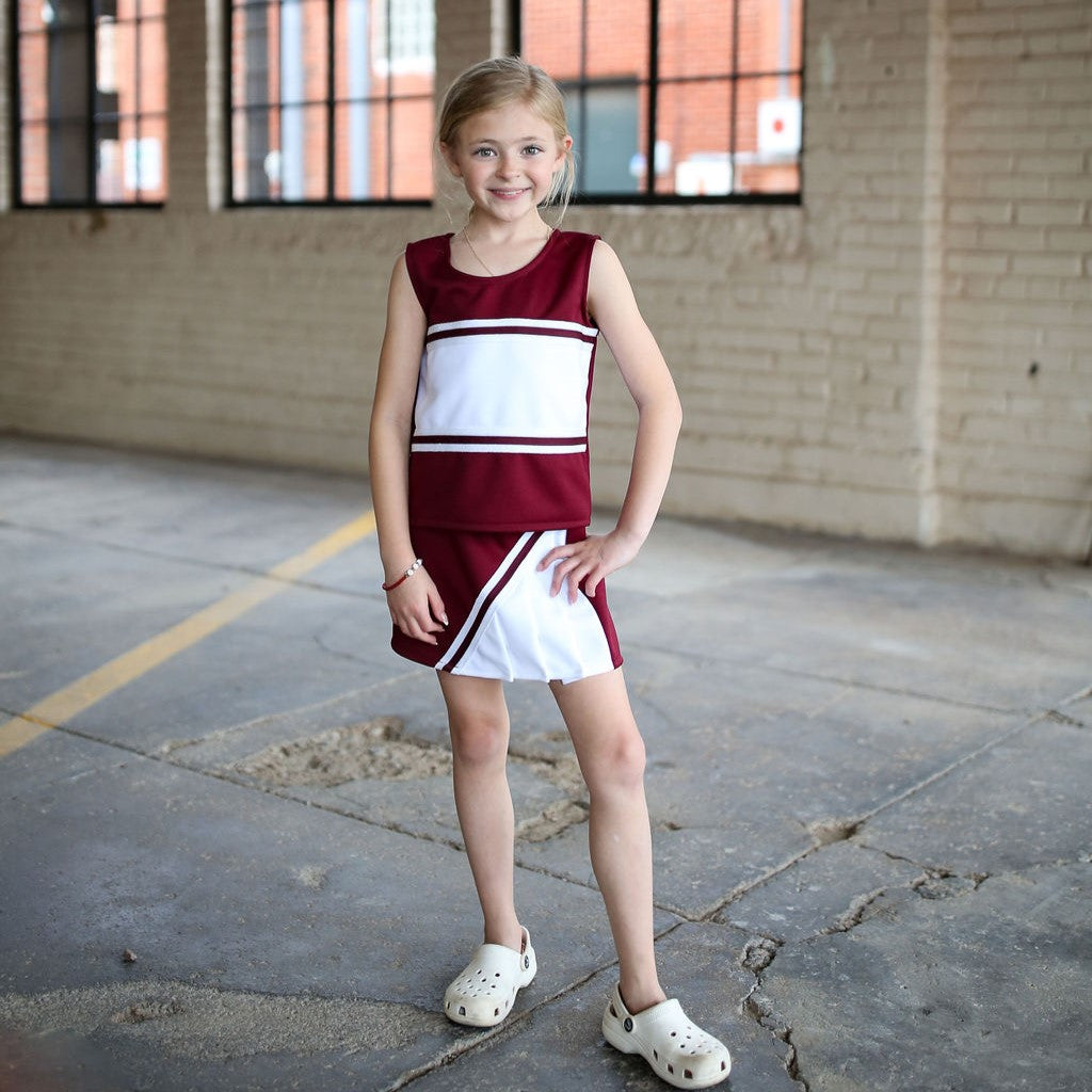 Maroon & White Metallic Cheerleading Outfit – Lil Cattilac