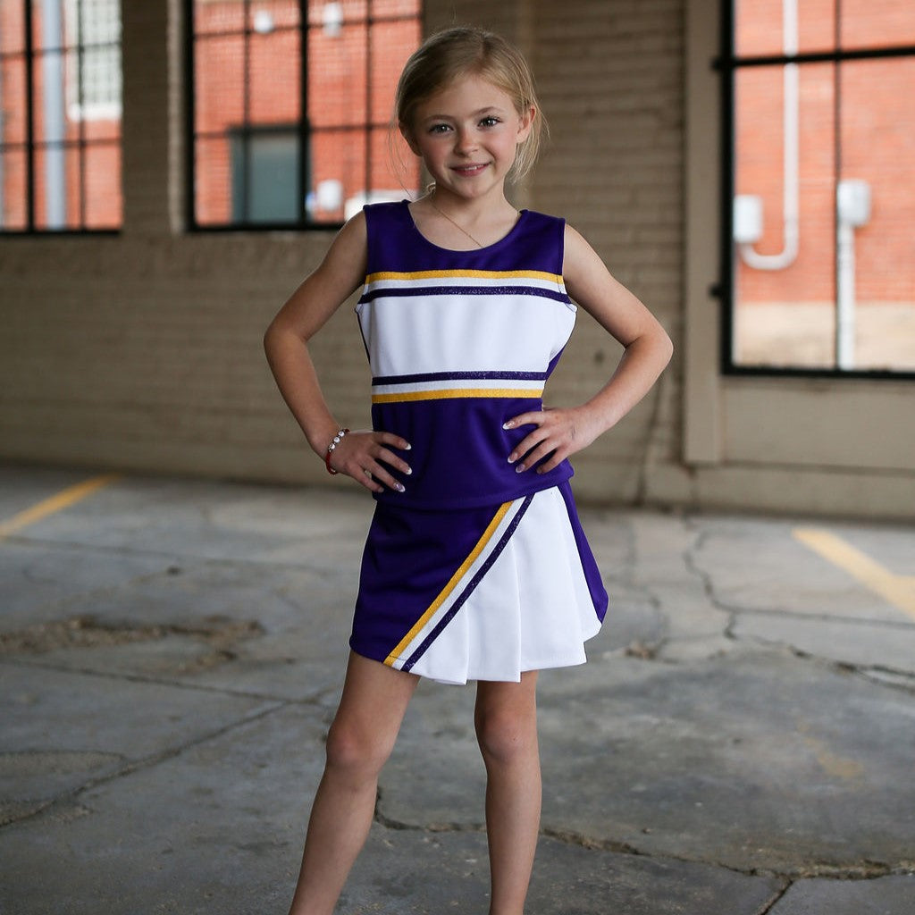 Purple, Gold & White Metallic Cheerleader Outfit – Lil Cattilac