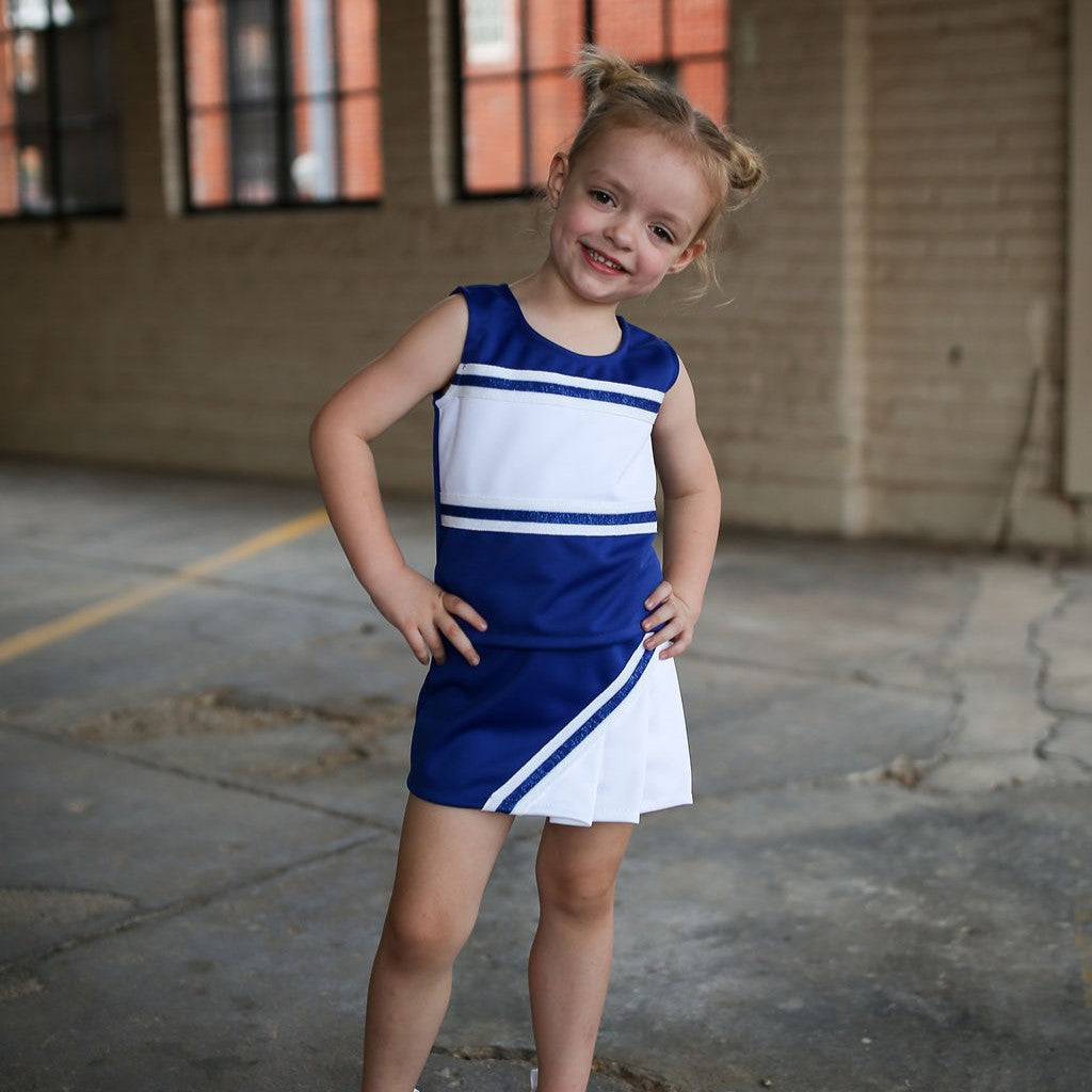 Royal & White Metallic Cheerleading Outfit – Lil Cattilac